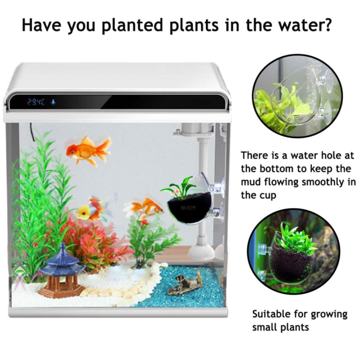 Aquarium Plant Pot, Glass Fish Tank Plants Holder - Aquarium Planter ...