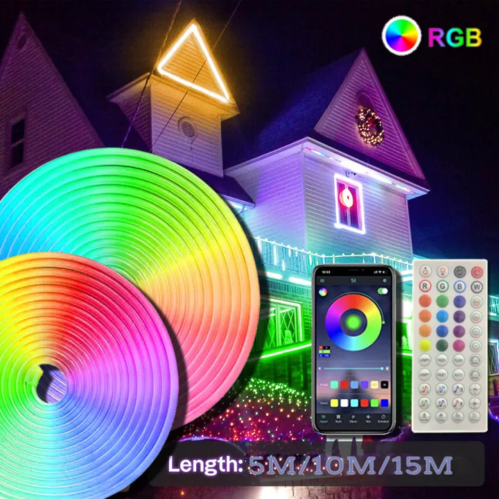 RGB LED Neon Light 5/10/15M Flexible Strip Waterproof Silicone Lights 108leds with App Remote ...