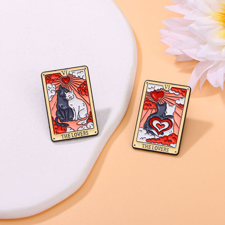 2pcs Cute Cartoon Cat Enamel Brooch Romantic Tarot Card Design ...