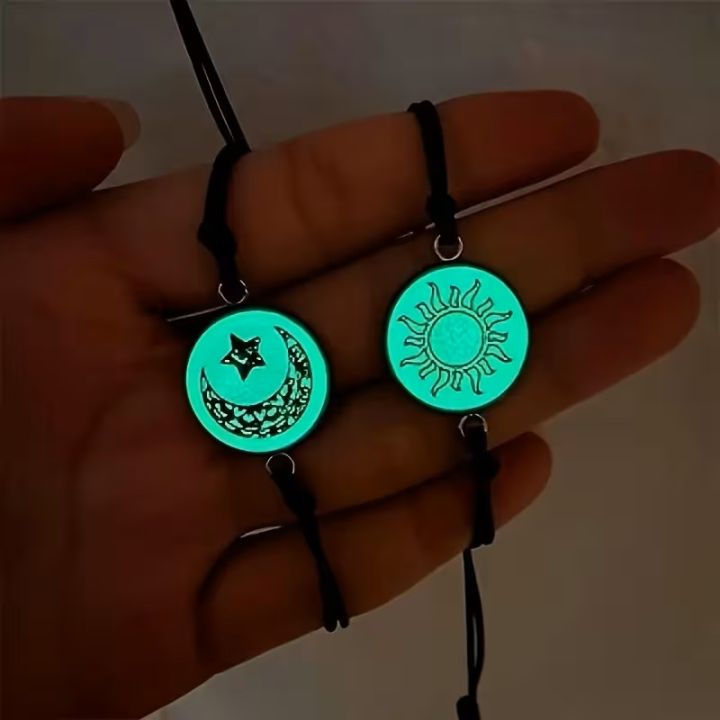 2Pcs Luminous Sun & Moon Friendship Bracelets – Glow in Dark Adjustable ...