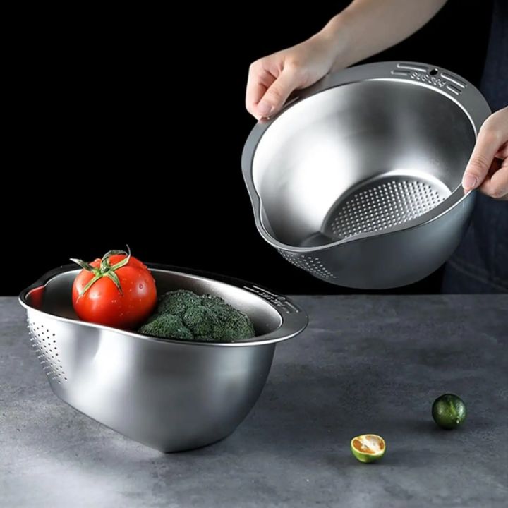 Stainless Steel Rice Washing Basin Inclined Bottom Bowl Rice Sieve ...