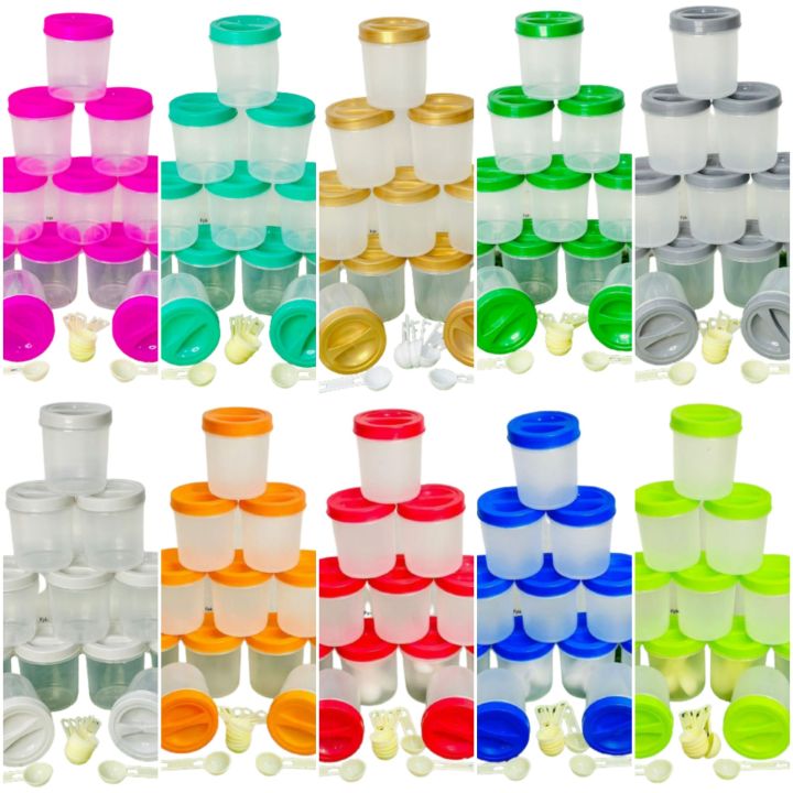 12 Pieces 350ml Container Set With Spoons Round Plastic Containers ...