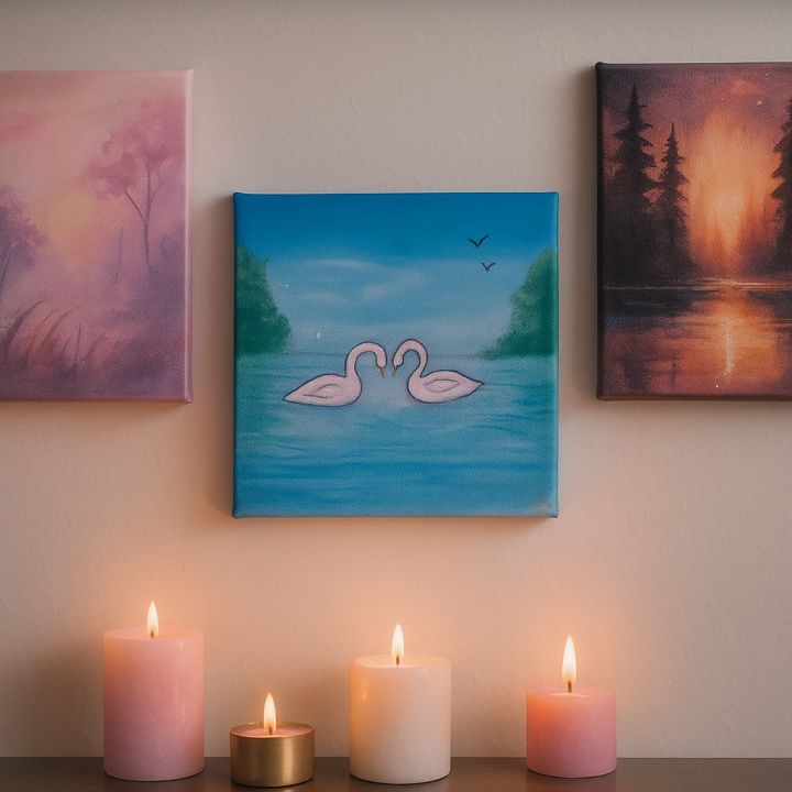 Handmade Acrylic Painting - Romantic Swan Couple (8x8 inches) with Free ...