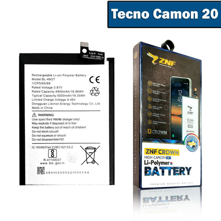Tecno Camon 20 Battery BL-49OT Premium Class By ZNF 5000mAh High ...