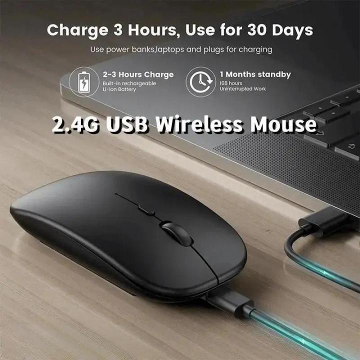 Rechargeable Wireless 2.4G USB Gaming Mouse Portable Ergonomic Quiet ...
