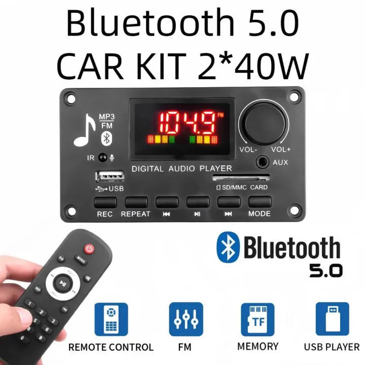 Bluetooth 5.0 MP3 Decoder Board 2*40W 80W Amplifier Audio Player 12V ...