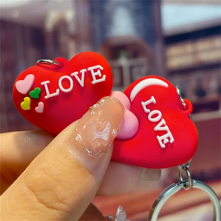 Pvc Red Heart Keychain Mini Couple Love Key Chains Car Bag Pendant High ...