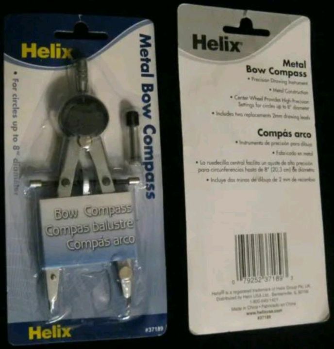 HELIX METAL BOW COMPASS #37189 FOR CIRCLES UP TO 8" DIAMETER SILVER NEW ...