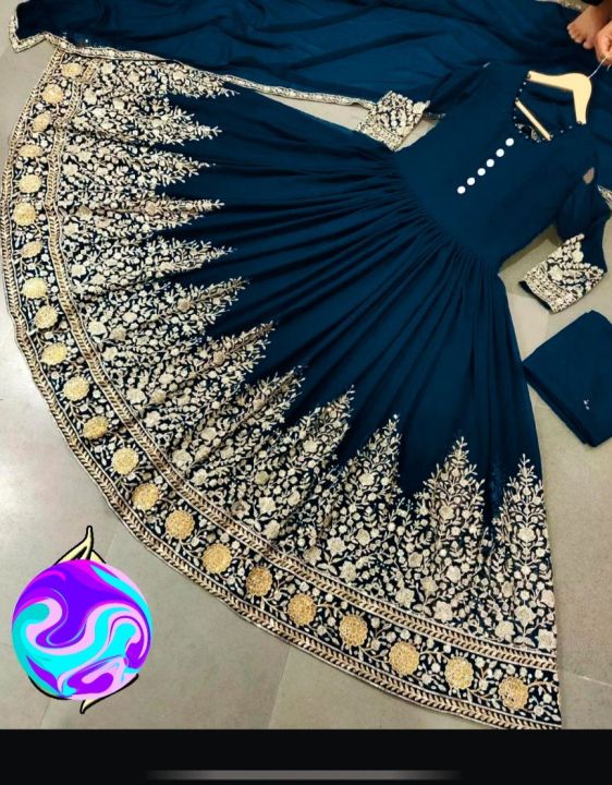 3 piece stich maxi dress shafoon stuff beautiful colours | Daraz.pk