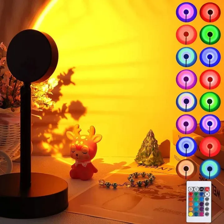 16-Color Sunset Projection Lamp with Remote | LED Atmosphere Light for ...