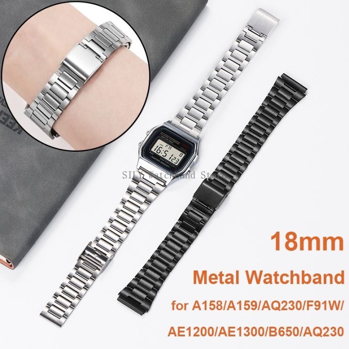 18mm Metal Watchband Square Bracelet Wristbelt for Casio Stainless Steel Strap for A158/A159 ...