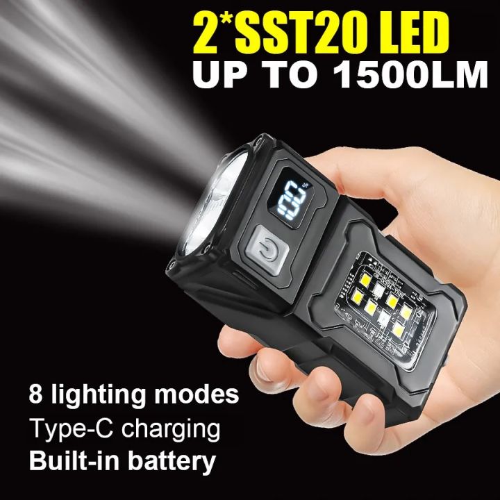 Multi-function Mini LED COB Flashlight Dual Light Source Super Bright ...
