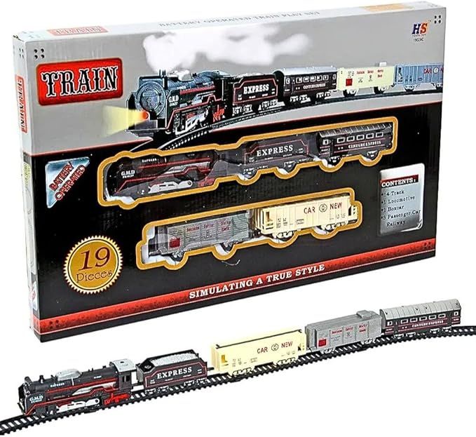 TOY DEALS 21 elements, 3 cars and locomotive, sound, lighting, steam ...