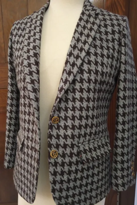 Brown and Grey Houndstooth Jacket with Frayed Trims. | Daraz.pk
