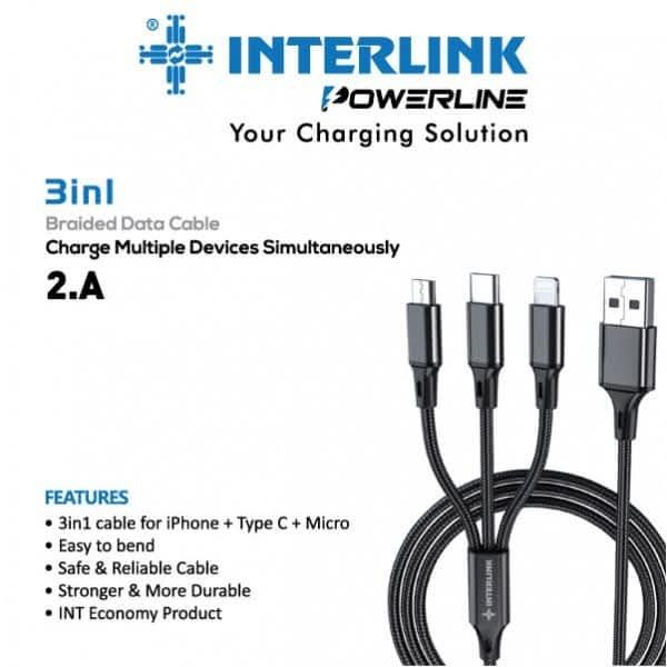 Fast 3in1 Data Cable Original interlink Power line USB Type C Micro and ...