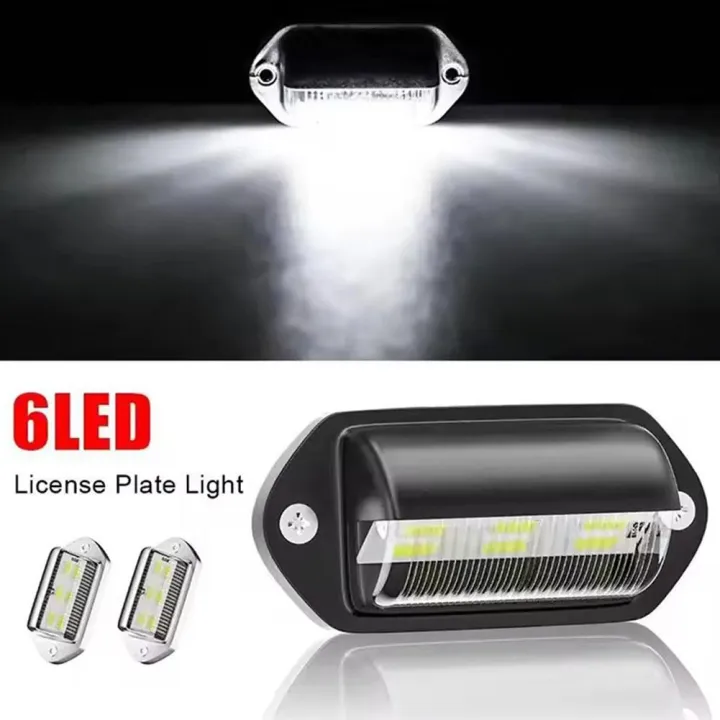 2pcs 6LED Car License Plate Lights 12-24V LED Side Marker 6500K White ...
