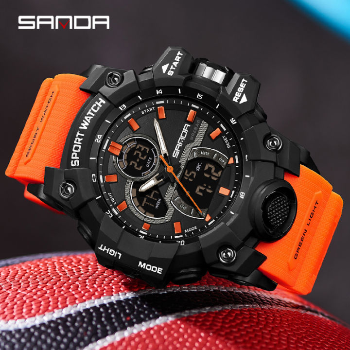 SANDA Men Military Watch Digital 50m Waterproof Wristwatch LED Quartz ...