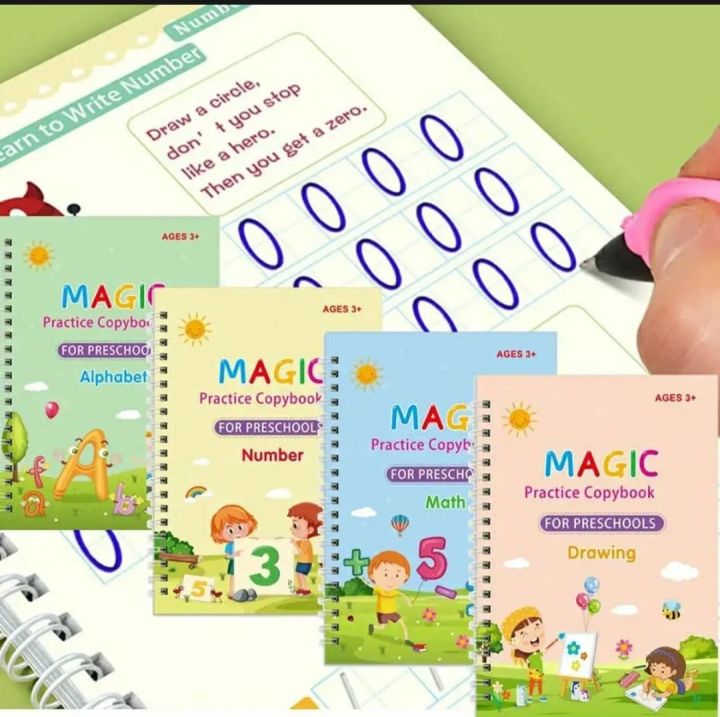 4 Magic Copybooks Children's Toys Writing Learning Book with Magic Pen ...