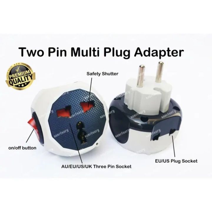 Universal Multi Plug Adapter Travel Adapter, Two pin socket Button, 3 ...
