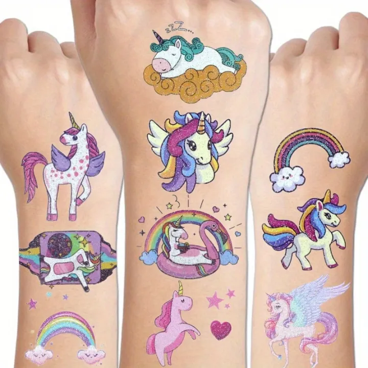 14 Sheets Glittering Unicorn Tattoo Stickers for Personalized ...