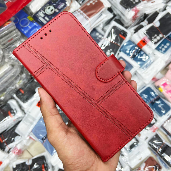 IPhone 15 Pro flip cover - Red - Premium PU Leather Megantic Flip Book ...