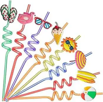 "Pack of 4 Beautiful Wavy Straws for Kids: Plastic Material with ...