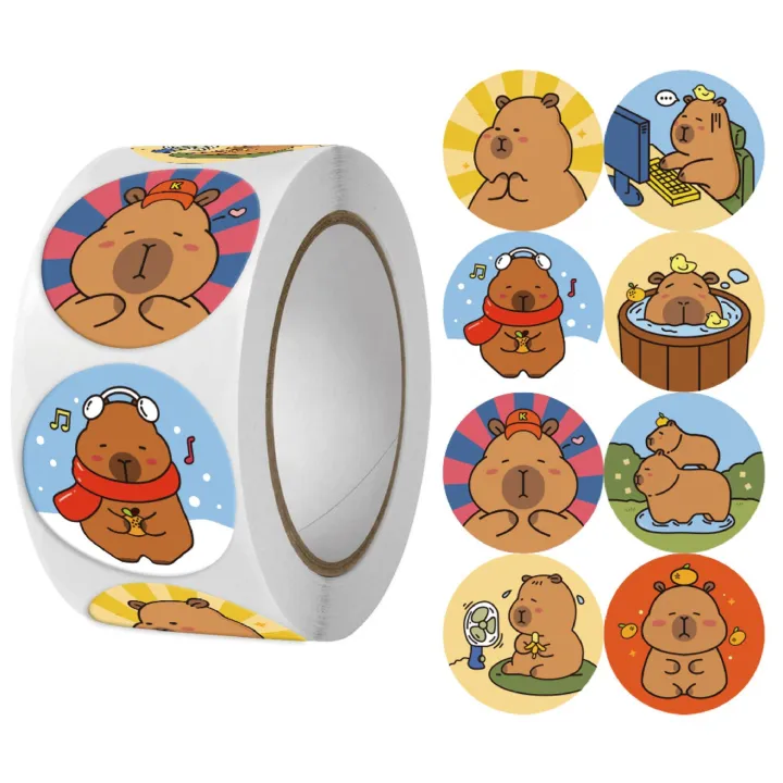500Pcs Capybara Stickers Roll 1'' Cute Animal Stickers for Kids ...
