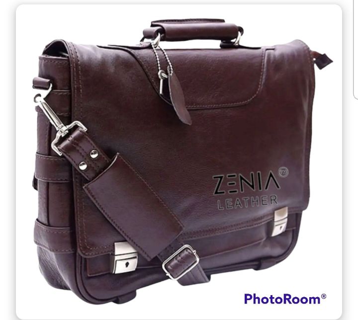 Zenia Leather Office Bag with flap and two lock -chocolate color for ...