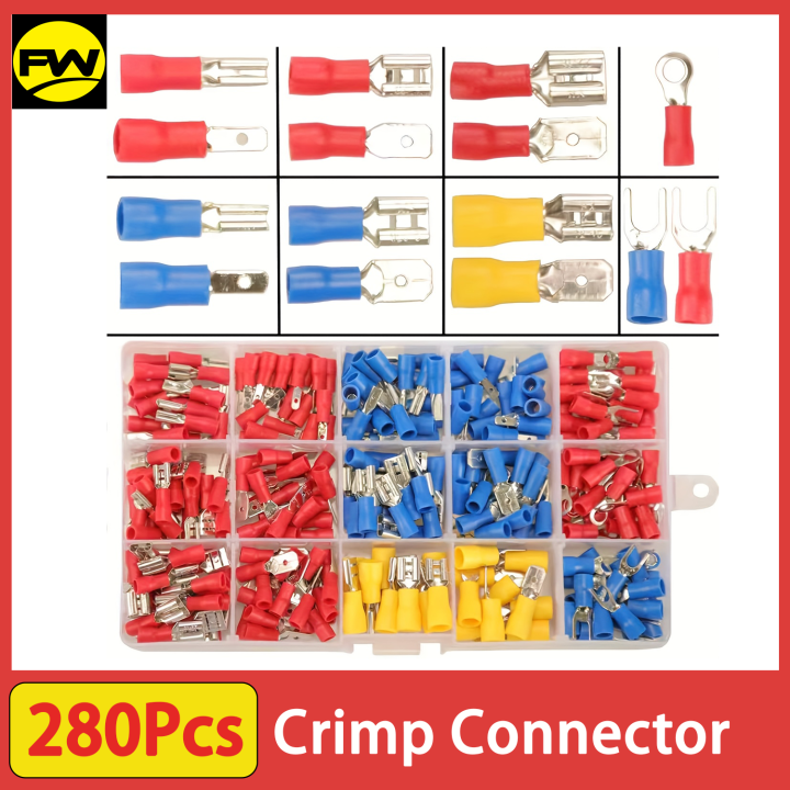 280Pcs Crimp Connectors, 2.8mm 4.8mm 6.3mm Male and Female Spade ...