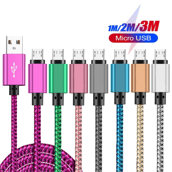 Nylon Braided Micro USB Cable Data Sync 2A Fast Charging 1M 2M 3M ...