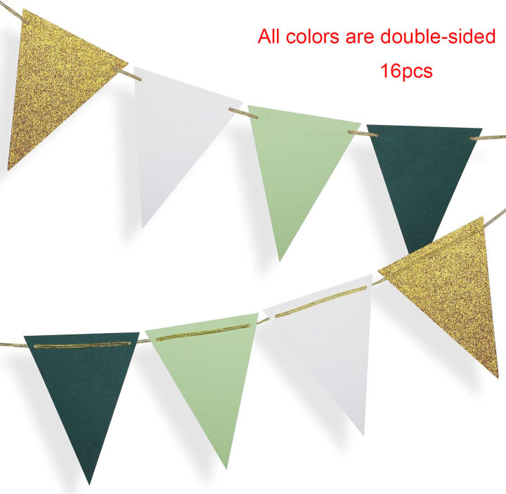 Large Gold Green(10 Feet), Paper Triangle Flags Bunting for Greenery ...