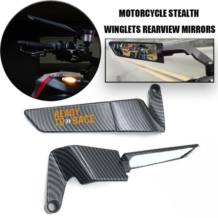 Motorcycle carbon fibre Mirror Stealth Winglets Rearview Mirrors For ...