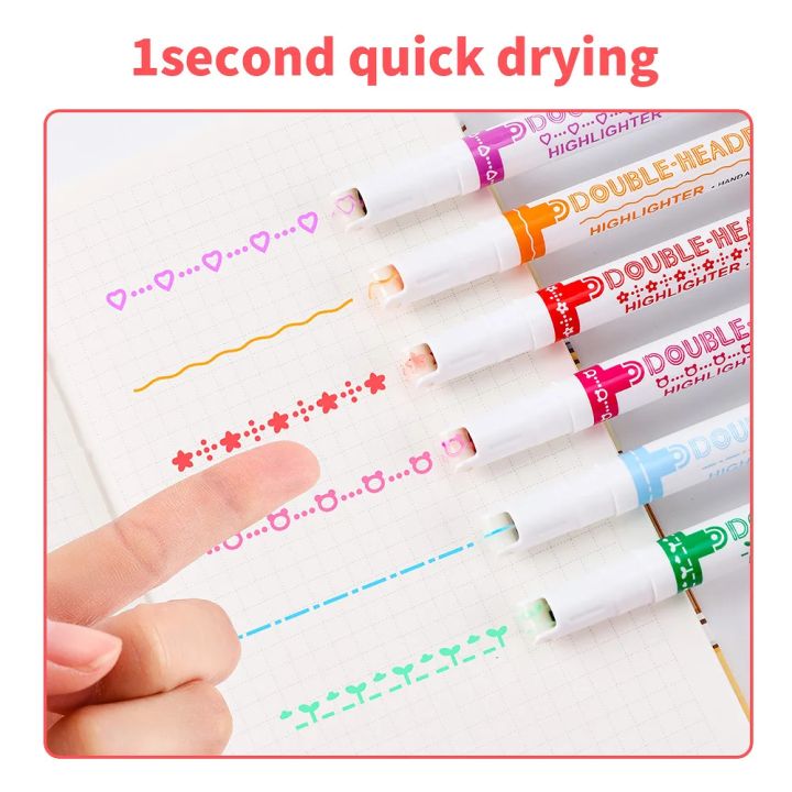 6Pcs/set Kawaii Flowers Line Shaped Highlighter Pens Roller Tip Curve ...