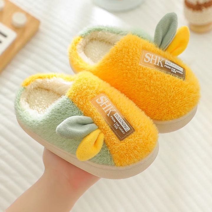 Children's cotton slippers parent-child shoes with thick velvet and ...