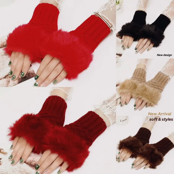 Woman winter Fingers less Knitted Gloves _ Hand Wrist Warmer _ Random ...