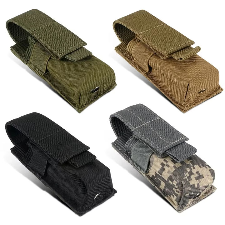 Tactical Molle Flashlight Pouch Torch Holder 9mm Magazine Single Mag ...