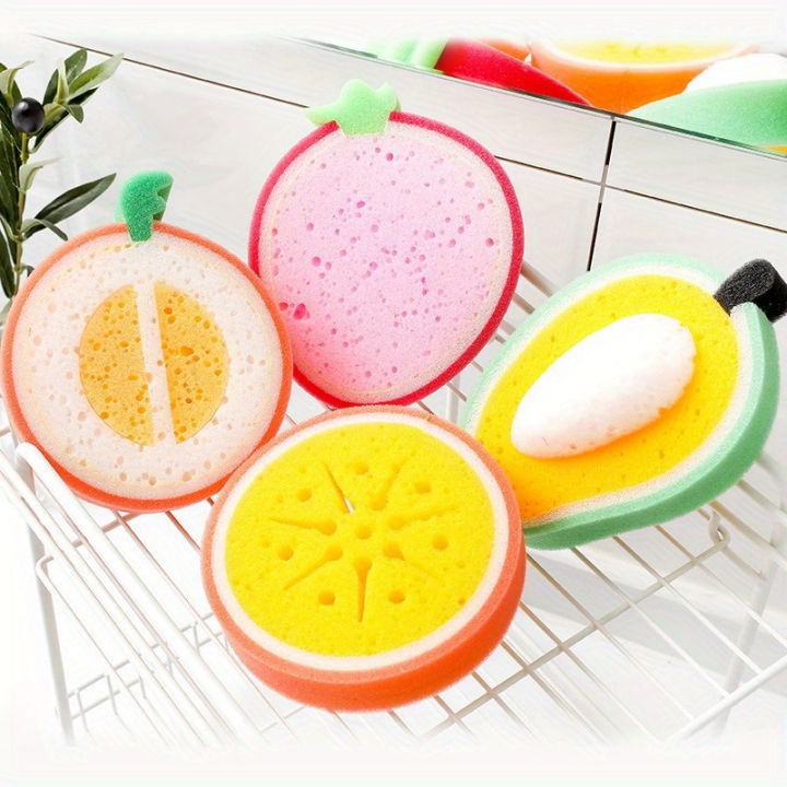 4pcs Fruit Type Thickened Sponge Wipe Scouring Pad Multi-functional ...