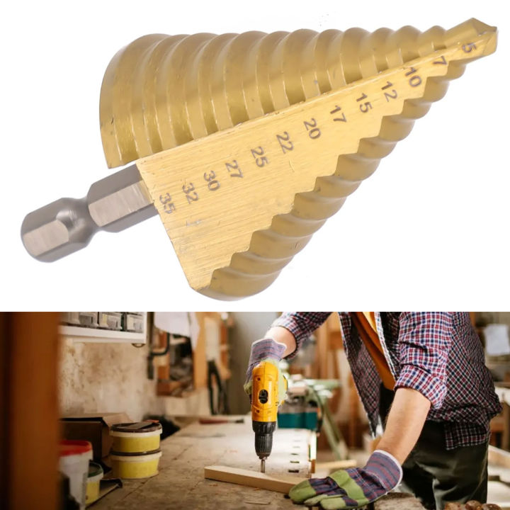 HSS Step Drill Bit Straight Groove Titanium Coated Wood Metal Hole ...