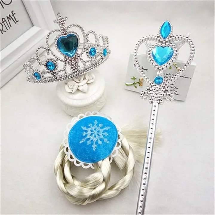 Frozen Elsa Anna Baby Blue Crown, Wand, Wig and Hand for Girls | Daraz ...