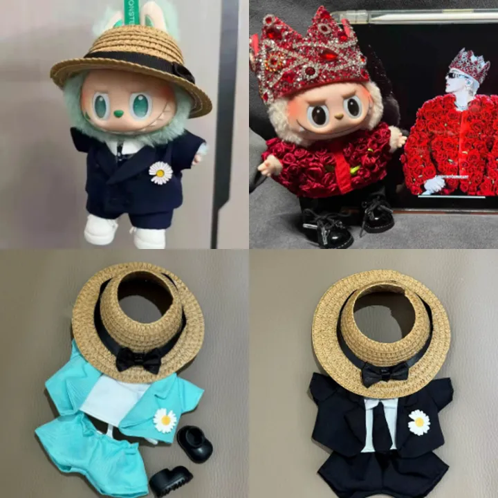 For Labubu Clothes 17cm G-D Same Style Zimomo Red Rose Green Suit Pink ...