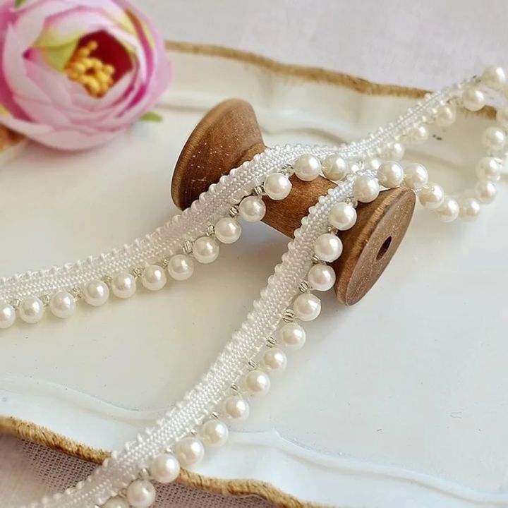 4 Goz White Black Gold Pearl Lace Trim Crease Mesh Ribbon Lace Fabric ...