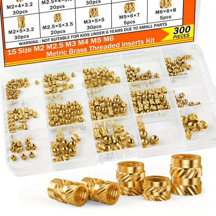 300PCS M2 M2.5 M3 M4 M5 M6 Brass Heat Set Inserts for 3D Printing ...