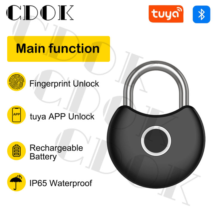 CDOK PQ1 Smart Fingerprint Padlock Waterproof Tuya BLE Remote Unlock ...