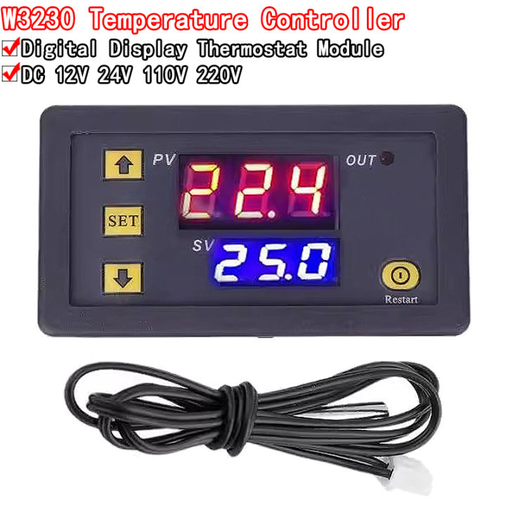 W3230 Probe line 20A Digital Temperature Control LED Display Thermostat With Heat/Cooling ...