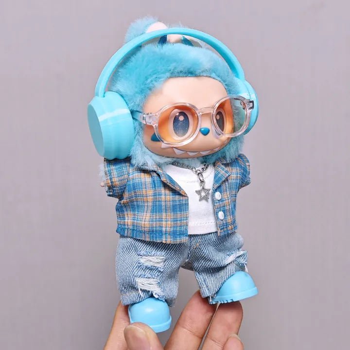 High-quality for Labubu Kids' Clothing 15cm - 17cm Blue Checkered Shirt ...