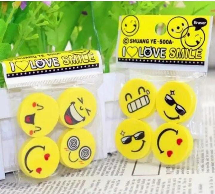 4 Pcs/Set Lovely Smiling Face Emoji Erasers | Daraz.pk