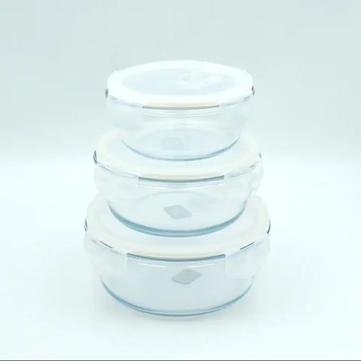 3 Pcs Microwave Safe Glass Round Food Storage Containers Set With ...