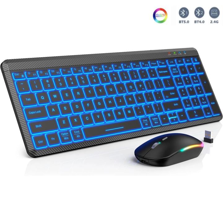 Jomaa Colors Backlit 2 4g Wireless Keyboard And Mouse Combo Rechargeable Multi Device Bluetooth