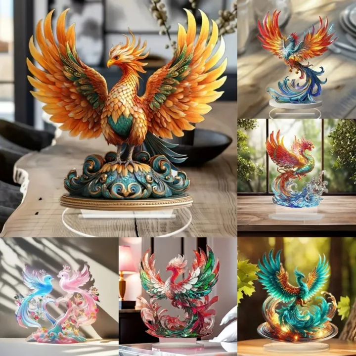 Retro Golden Phoenix Statue,2D Flat Acrylic Figurine,Home,Office,Cafe ...