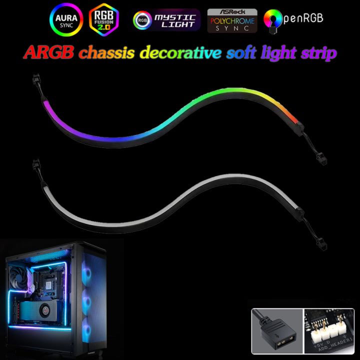 5V 3Pin ARGB LED Light Bar Neon Chassis Strip Light 550mm RGB Lighting ...